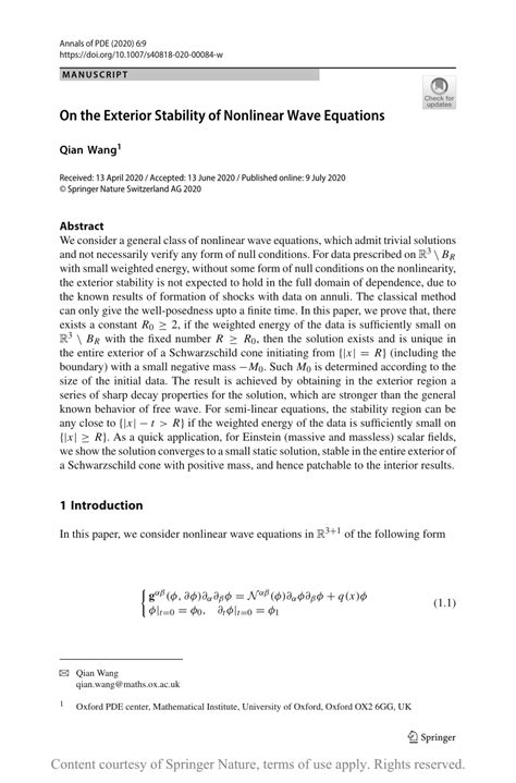 On The Exterior Stability Of Nonlinear Wave Equations