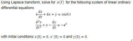 Solved Using Laplace Transform Solve For X T For The Chegg