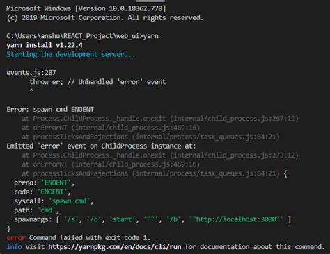 Yarn Command Failing With Exit Code Issue Facebook Create React App GitHub