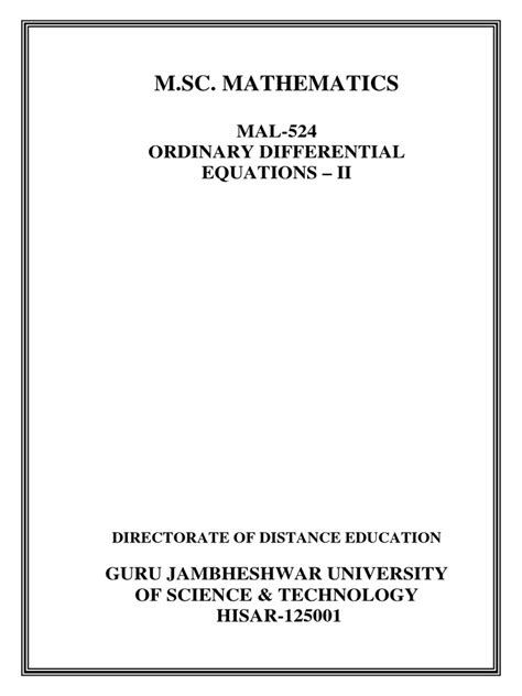 Ordinary Differential Equation Ii Pdf Matrix Mathematics Eigenvalues And Eigenvectors