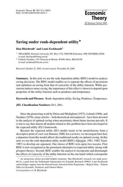 Pdf Saving Under Rank Dependent Utility