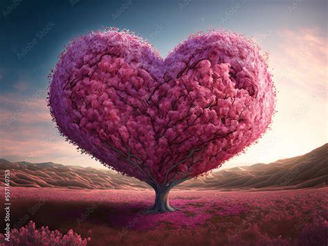 Heart Tree Red Heart Shaped Tree Valentine Background Love Valentines Day Illustration Stock