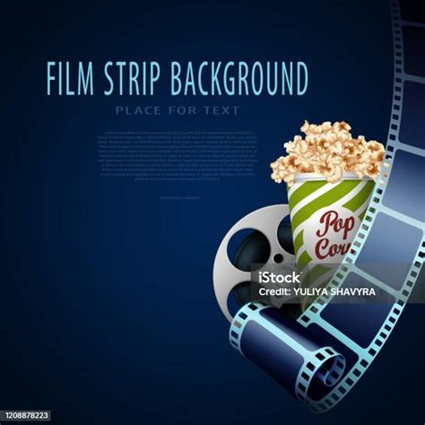 원근법으로 3d 시네마 필름 스트립 필름 스트립 필름 릴 팝콘 상자 시네마 배경입니다 텍스트 에 대한 장소와 템플릿 축제 축제
