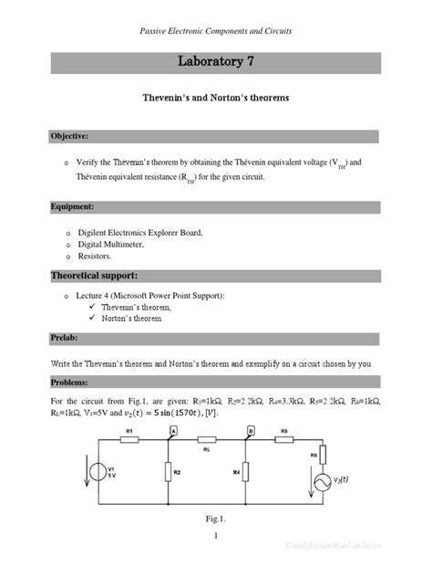 Thevenins Theorem Laboratory 7 Pdf Electrical Network Electronics