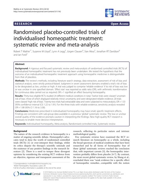 Pdf Systematic Review And Meta Analysis Of Randomised Placebo Controlled Trials Of
