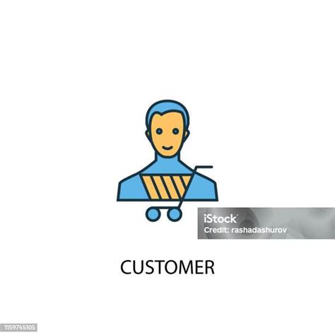 客戶概念 2 彩色線圖示簡單的黃色和藍色元素插圖客戶概念大綱符號設計向量圖形及更多人圖片 人 商務 外型 Istock