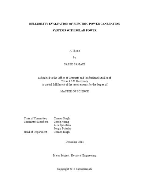 Reliability Evaluation Of Electric Power Generation Systems With Solar Power Pdf Solar Power