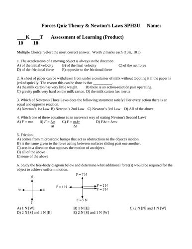 Newtons 3 Laws Quiz Forces Quiz Dynamics Quiz Physics Quiz With Answers 10 Teaching Resources