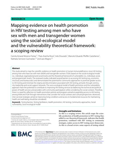 Mapping Evidence On Health Promotion In Hiv Testing Pdf Men Who