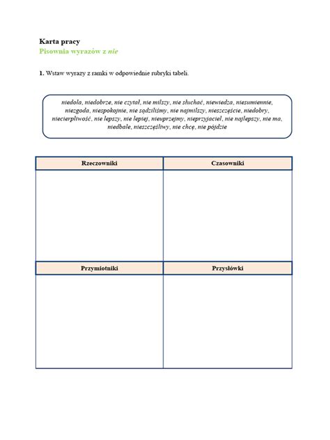 Karta Pracy Pisownia Wyrazow Z Nie Pdf