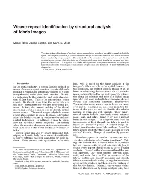 Pdf Weave Repeat Identification By Structural Analysis Of Fabric Images