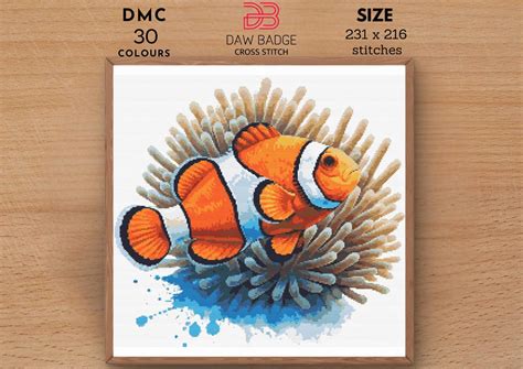Clownfish Cross Stitch Pattern Watercolor Fish Embroidery Pdf Etsy