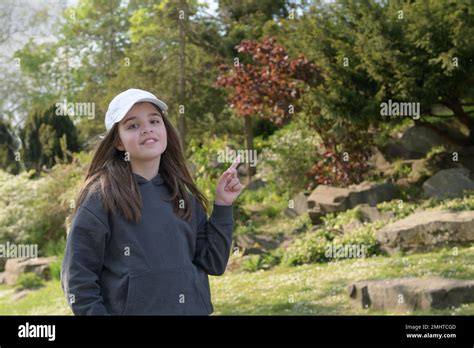 Forest Zone In The Park Teenage Girl In Front Of A Recreation Area In