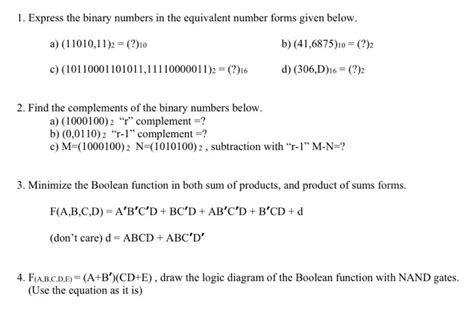 Solved 1 Express The Binary Numbers In The Equ