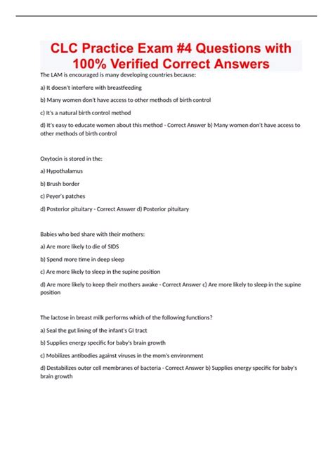 CLC Practice Exam Questions With Verified Correct Answers CLC Stuvia US