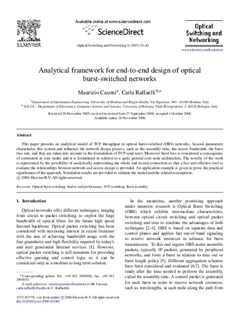 pdf analytical framework for end to end design of optical burst