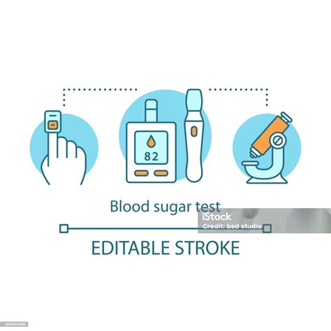 혈당 검사 개념 아이콘입니다 포도당 수준 아이디어 얇은 선 그림을 제어합니다 당뇨병 환자 건강 관리 테스트 장비 글루컴터 벡터 절연 윤곽선 도면 편집 가능한 스트로크 개념에