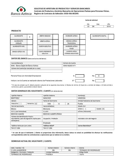 Solicitud De Apertura De Cuenta Pdf Bancos