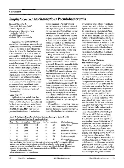 Pdf Staphylococcus Saccharolyticus Pseudobacteremia