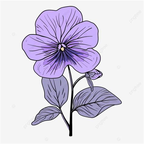 줄기가 있는 전체 보라색 꽃 손으로 그린 윤곽선과 모양 색칠 페이지 만화책 평면 벡터 격리 개요 컬러 드로잉 설계 Png 일러스트 및 이미지 에 대한 무료 다운로드