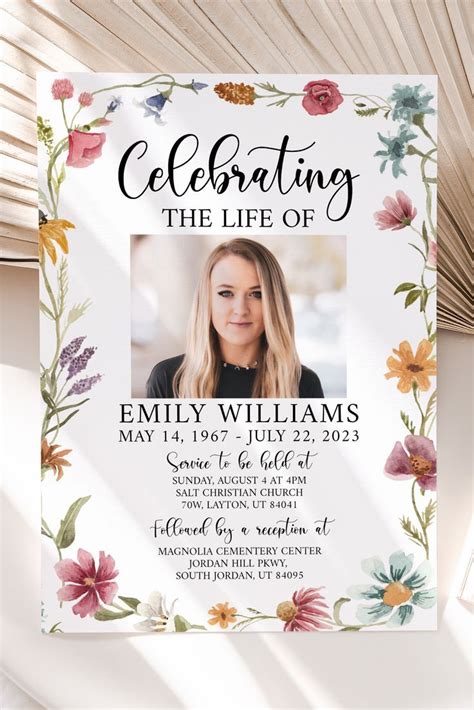 Celebration Of Life Invitation Wildflower Funeral Invitation Etsy