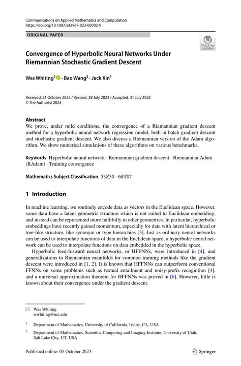 Pdf Convergence Of Hyperbolic Neural Networks Under Riemannian