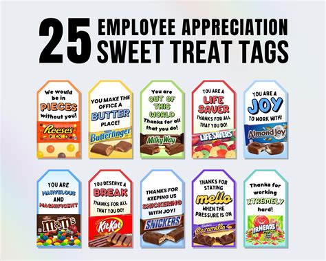 Printable Employee Appreciation Candy T Tags 25 Motivational Candy