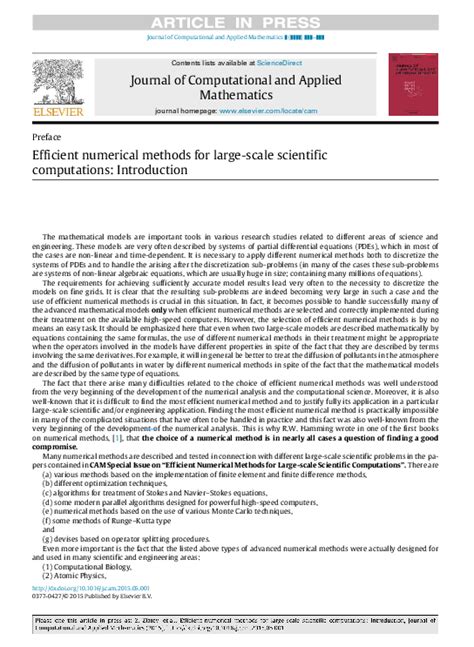 Pdf Efficient Numerical Methods For Large Scale Scientific