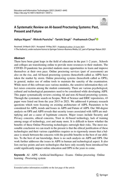 Pdf A Systematic Review On Ai Based Proctoring Systems Past Present And Future