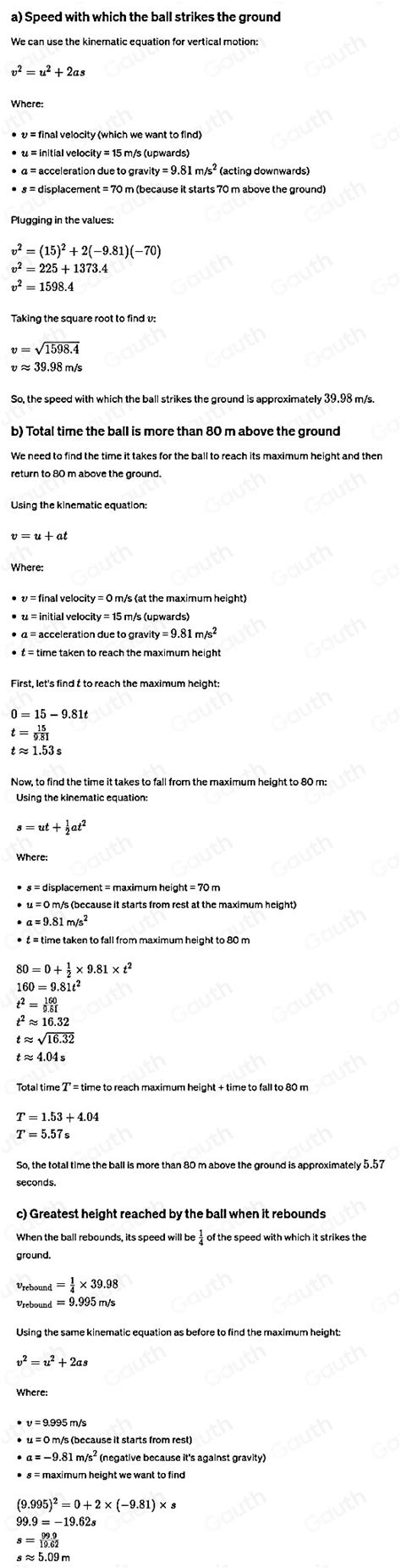 solved 5 a ball is thrown vertically upwards with a speed of 15ms 1 from a point 70 m above