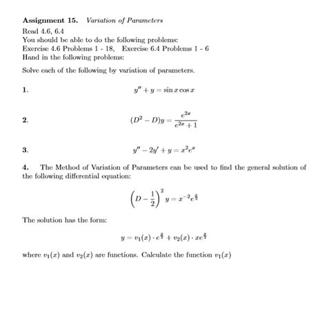 solved differential equations assignment 15 variation of