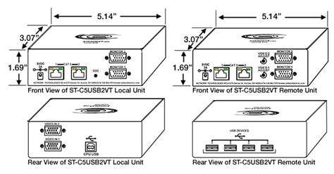 Transparent USB Extender Cat5 VGA Video 4 Port Hub Dual Video Balun