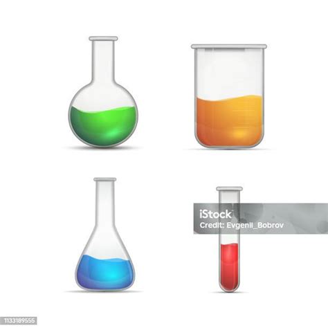 흰색에 실험 물질과 광택 현실적인 화학 플라스 크의 집합 과학에 대한 스톡 벡터 아트 및 기타 이미지 과학 물약 벡터 Istock