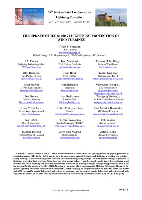 Pdf The Update Of Iec 61400 24 Lightning Protection Of Wind Turbines