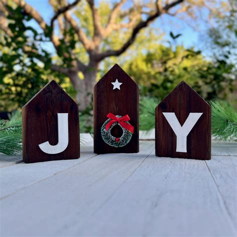 Christmas Joy Wood Houses Decor Set Of 3 Houses Etsy