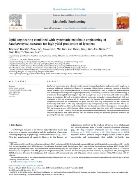 Pdf Lipid Engineering Combined With Systematic Metabolic Engineering