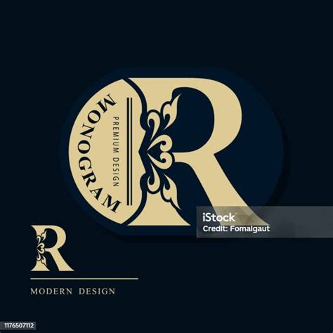 우아한 대문자 R 우아한 스타일 창조적 인 서부 아름다운 로고 책 디자인 브랜드 이름 명함 레스토랑 부티크 호텔에 대한 빈티지 그린 엠블럼 벡터 일러스트레이션 0명에 대한