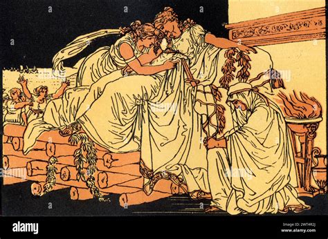 Vintage Illustration Roman Mythology Dido On The Funeral Pyre Aeneid