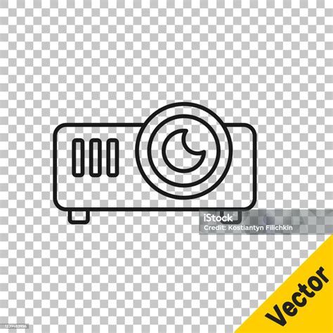 검은 선 프리젠 테이션 영화 영화 투명 한 배경에 격리 된 미디어 프로젝터 아이콘 벡터 일러스트레이션 검은색에 대한 스톡 벡터