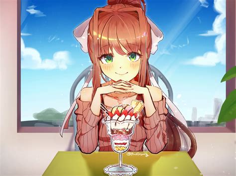 Monika From Doki Doki Literature Club With A Parfait Hd Wallpaper