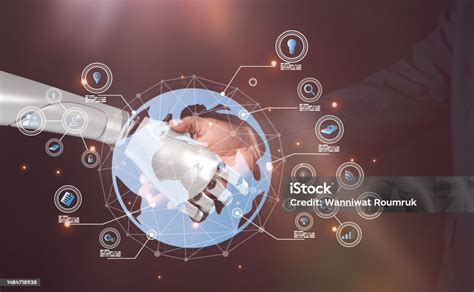 기계 학습 디지털 로봇의 손 인간 과학 및 인공 지능 기술 혁신 및 미래 인간 및 Ai 개념과의 단결 그래픽 아이콘 표시 감정에 대한 스톡 사진 및 기타 이미지 Istock