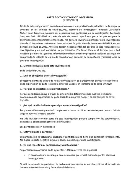 Carta Consentimiento Informado Pdf