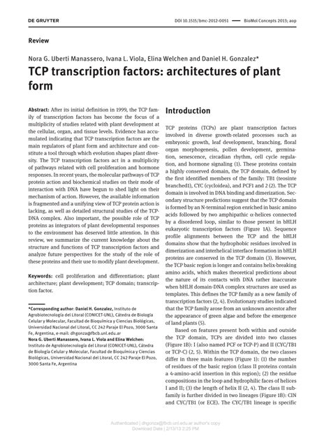 Pdf Tcp Transcription Factors Architectures Of Plant Form