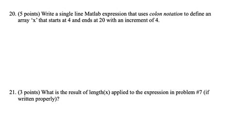 Solved 20 5 Points Write A Single Line Matlab Expression