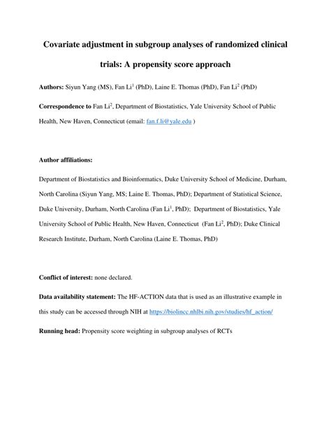 Pdf Covariate Adjustment In Subgroup Analyses Of Randomized Clinical