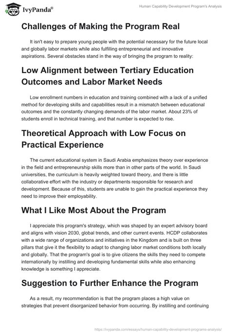 Human Capability Development Programs Analysis 659 Words Critical Writing Example