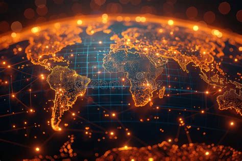 Connected World Global Network On World Map With Dots Stock Illustration Illustration Of