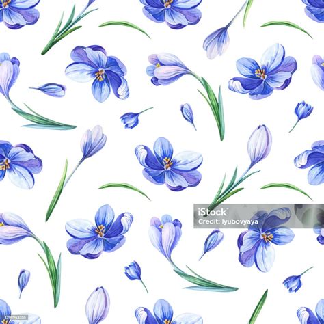 푸른 악어가있는 아름다운 봄 이음새가 없는 패턴 사프란의 보라색 꽃 사프란에 대한 스톡 벡터 아트 및 기타 이미지 사프란 0명 그래픽 프린트 Istock