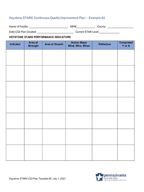 Fillable Online Keystone Stars Continuous Quality Improvement Plan Fax