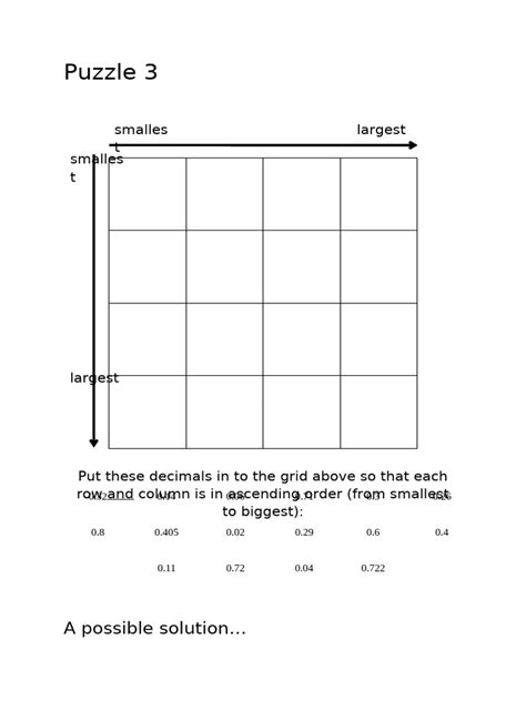 Ordering Decimals Grid Puzzleedited Pdf Recreational Mathematics